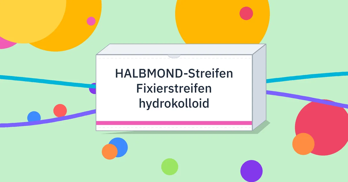 Symbolbild: Packung mit der Aufschrift HALBMOND-Streifen Fixierstreifen hydrokolloid (PZN 10630802) – Verfügbarkeit und Bezug in Apotheken in Frankfurt am Main