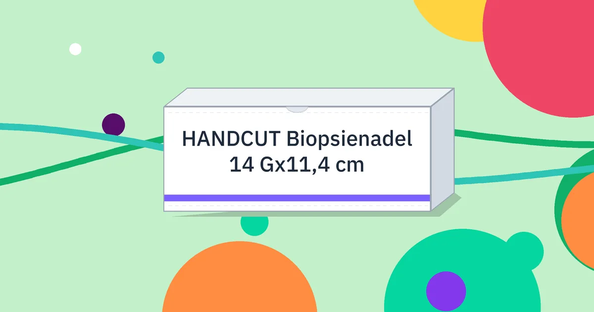 Symbolbild: Packung mit der Aufschrift HANDCUT Biopsienadel 14 Gx11,4 cm (PZN 16921558) – Verfügbarkeit und Bezug in Apotheken in Frankfurt am Main