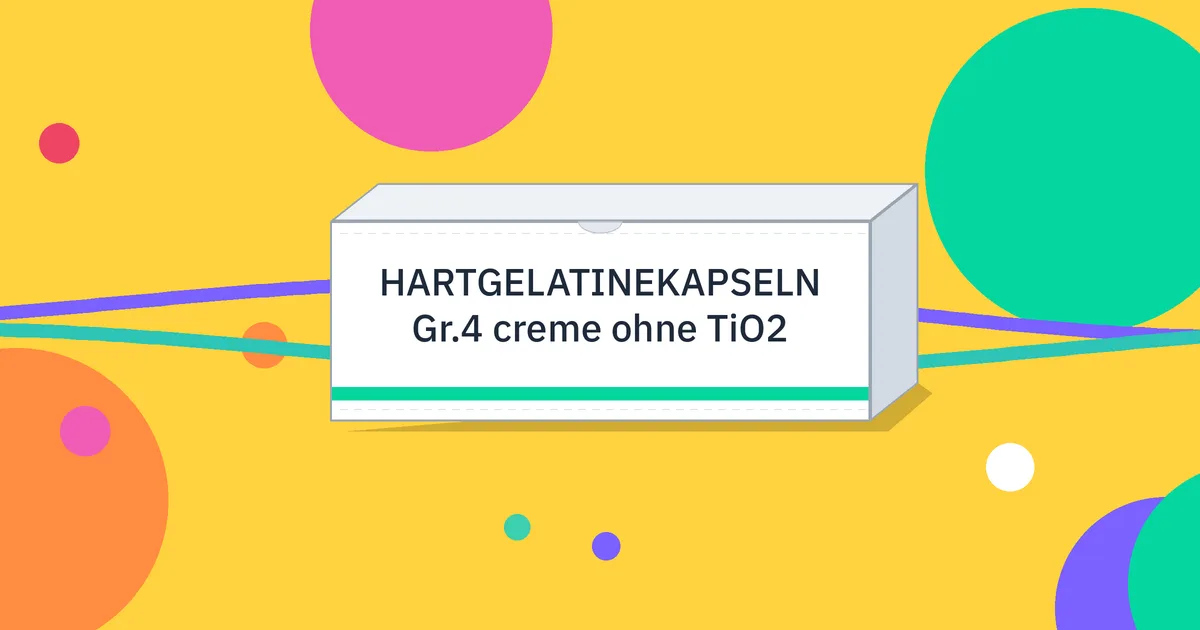 Symbolbild: Packung mit der Aufschrift HARTGELATINEKAPSELN Gr.4 creme ohne TiO2 (PZN 18770543) – Verfügbarkeit und Bezug in Apotheken in Frankfurt am Main