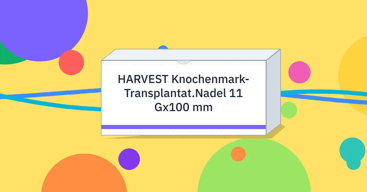 Symbolbild: Packung mit der Aufschrift HARVEST Knochenmark-Transplantat.Nadel 11 Gx100 mm (PZN 16362685) – Verfügbarkeit und Bezug in Apotheken in Frankfurt am Main