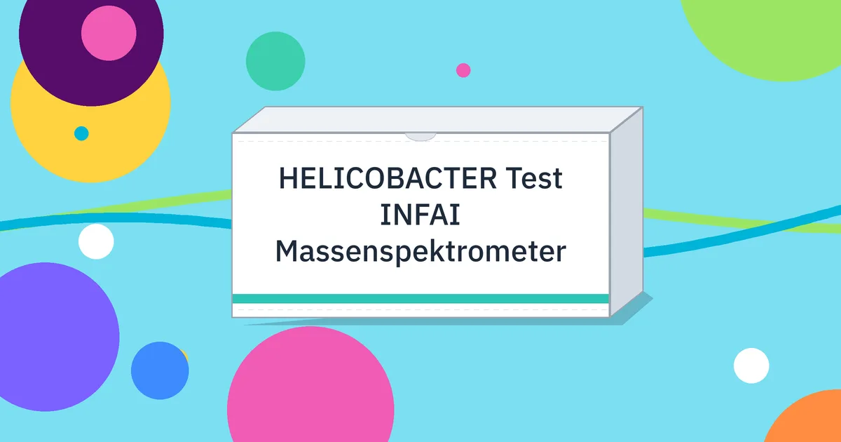 Symbolbild: Packung mit der Aufschrift HELICOBACTER Test INFAI Massenspektrometer (PZN 06318967) – Verfügbarkeit und Bezug in Apotheken in Frankfurt am Main