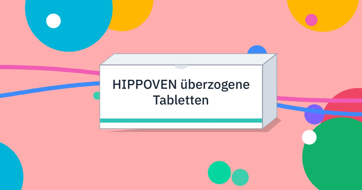 Symbolbild: Packung mit der Aufschrift HIPPOVEN überzogene Tabletten (PZN 16134406) – Verfügbarkeit und Bezug in Apotheken in Frankfurt am Main