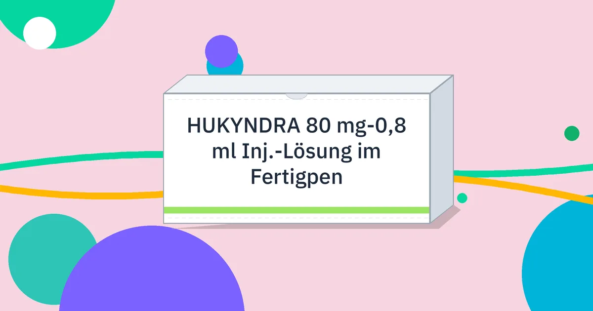 Symbolbild: Packung mit der Aufschrift HUKYNDRA 80 mg-0,8 ml Inj.-Lösung im Fertigpen (PZN 17554719) – Verfügbarkeit und Bezug in Apotheken in Frankfurt am Main
