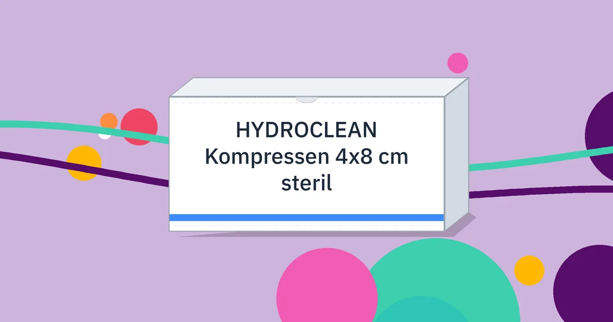 Symbolbild: Packung mit der Aufschrift HYDROCLEAN Kompressen 4x8 cm steril (PZN 17434576) – Verfügbarkeit und Bezug in Apotheken in Frankfurt am Main