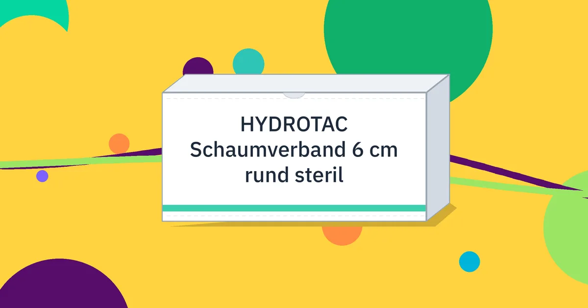 Symbolbild: Packung mit der Aufschrift HYDROTAC Schaumverband 6 cm rund steril (PZN 03451128) – Verfügbarkeit und Bezug in Apotheken in Frankfurt am Main