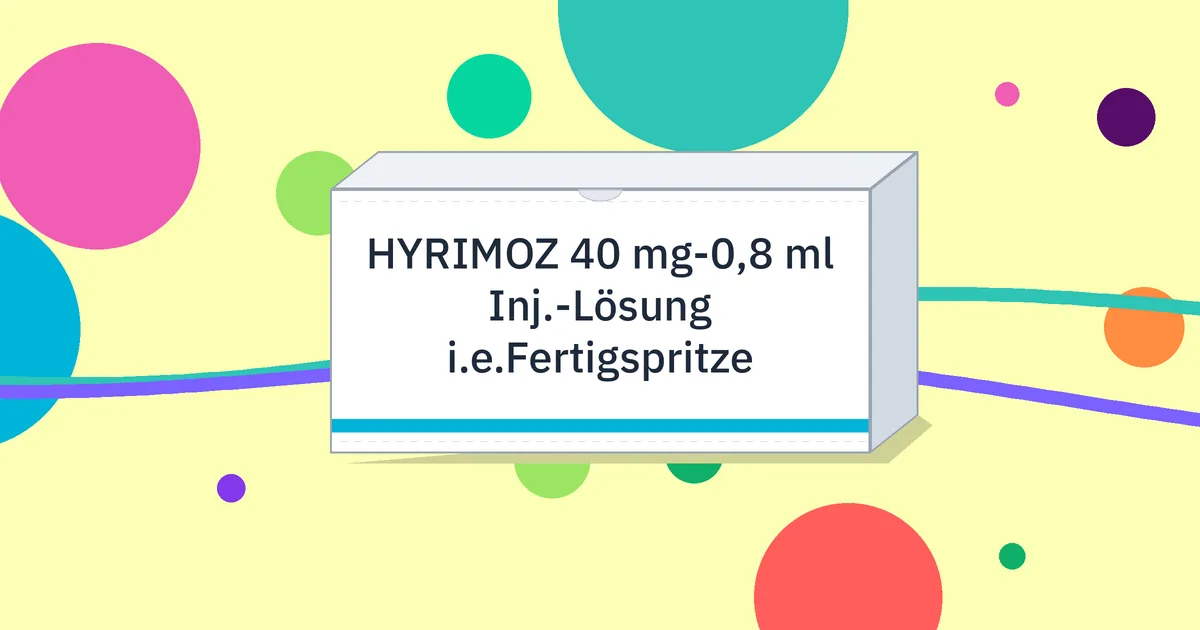 Symbolbild: Packung mit der Aufschrift HYRIMOZ 40 mg-0,8 ml Inj.-Lösung i.e.Fertigspritze (PZN 15317062) – Verfügbarkeit und Bezug in Apotheken in Frankfurt am Main