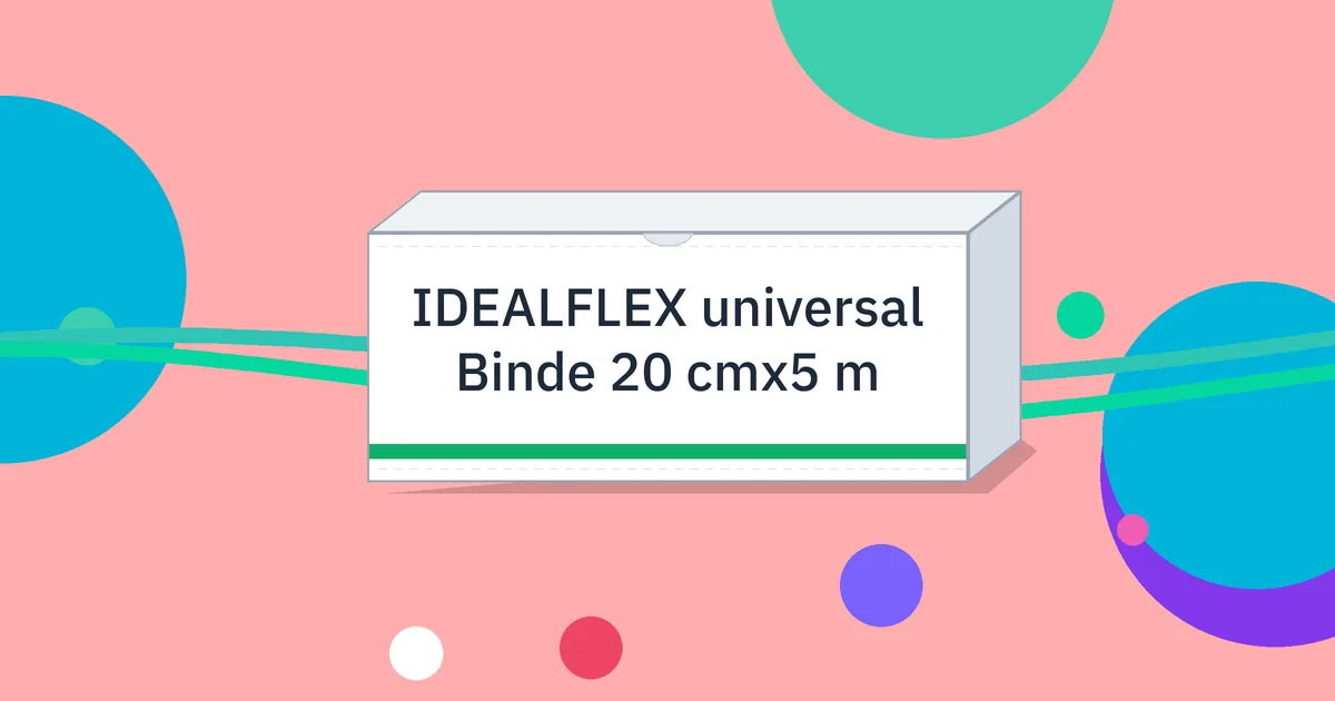 Symbolbild: Packung mit der Aufschrift IDEALFLEX universal Binde 20 cmx5 m (PZN 12593761) – Verfügbarkeit und Bezug in Apotheken in Frankfurt am Main