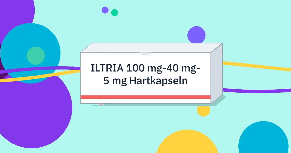 Symbolbild: Packung mit der Aufschrift ILTRIA 100 mg-40 mg-5 mg Hartkapseln (PZN 13359978) – Verfügbarkeit und Bezug in Apotheken in Frankfurt am Main