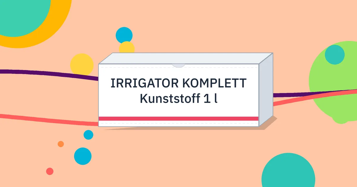 Symbolbild: Packung mit der Aufschrift IRRIGATOR KOMPLETT Kunststoff 1 l (PZN 01728407) – Verfügbarkeit und Bezug in Apotheken in Frankfurt am Main