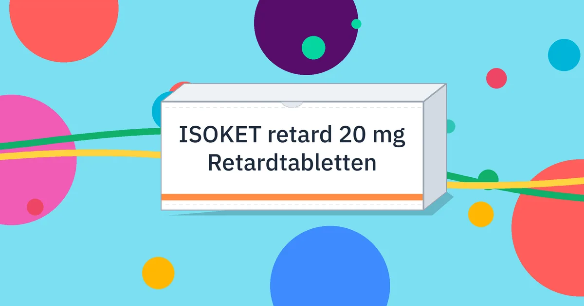 Symbolbild: Packung mit der Aufschrift ISOKET retard 20 mg Retardtabletten (PZN 05969220) – Verfügbarkeit und Bezug in Apotheken in Frankfurt am Main