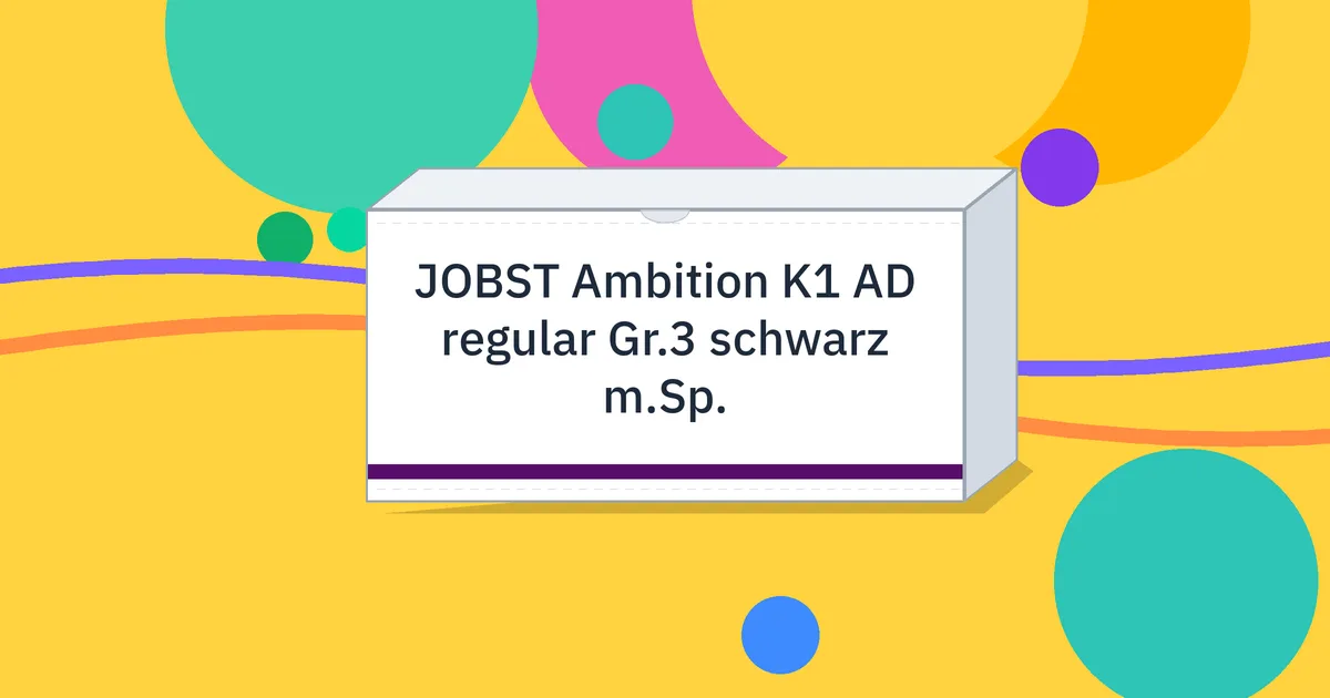 Symbolbild: Packung mit der Aufschrift JOBST Ambition K1 AD regular Gr.3 schwarz m.Sp. (PZN 11020388) – Verfügbarkeit und Bezug in Apotheken in Frankfurt am Main