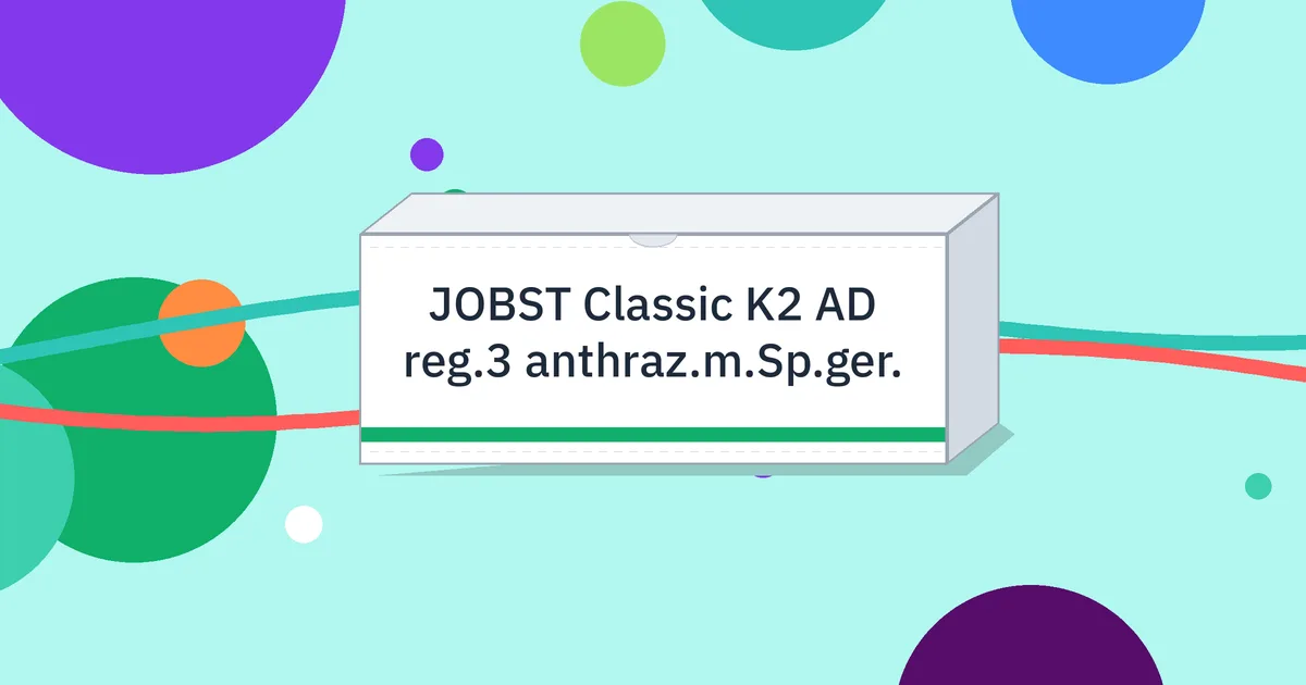 Symbolbild: Packung mit der Aufschrift JOBST Classic K2 AD reg.3 anthraz.m.Sp.ger. (PZN 10726175) – Verfügbarkeit und Bezug in Apotheken in Frankfurt am Main