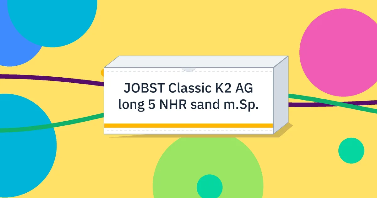 Symbolbild: Packung mit der Aufschrift JOBST Classic K2 AG long 5 NHR sand m.Sp. (PZN 10726790) – Verfügbarkeit und Bezug in Apotheken in Frankfurt am Main
