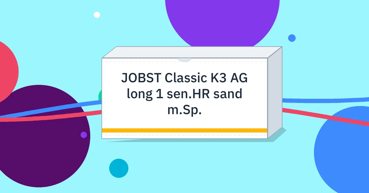 Symbolbild: Packung mit der Aufschrift JOBST Classic K3 AG long 1 sen.HR sand m.Sp. (PZN 17958144) – Verfügbarkeit und Bezug in Apotheken in Frankfurt am Main