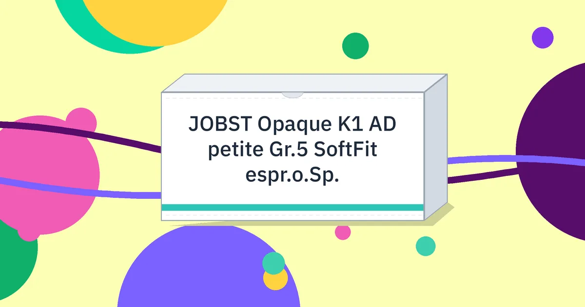 Symbolbild: Packung mit der Aufschrift JOBST Opaque K1 AD petite Gr.5 SoftFit espr.o.Sp. (PZN 16264563) – Verfügbarkeit und Bezug in Apotheken in Frankfurt am Main