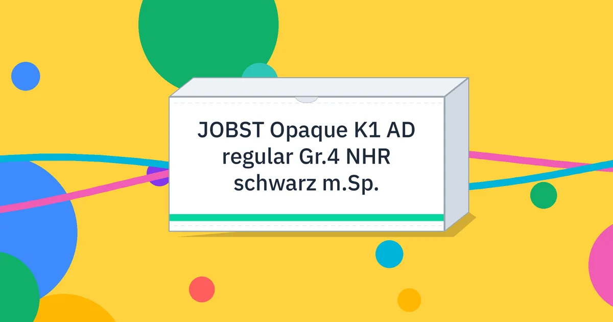Symbolbild: Packung mit der Aufschrift JOBST Opaque K1 AD regular Gr.4 NHR schwarz m.Sp. (PZN 13081402) – Verfügbarkeit und Bezug in Apotheken in Frankfurt am Main