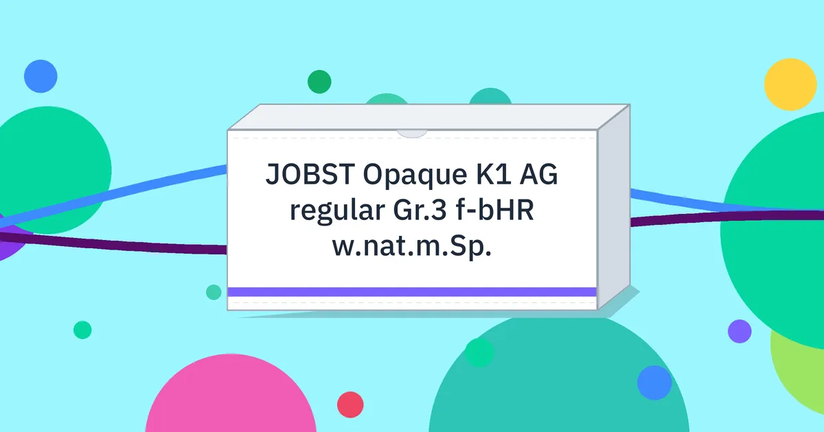 Symbolbild: Packung mit der Aufschrift JOBST Opaque K1 AG regular Gr.3 f-bHR w.nat.m.Sp. (PZN 13091079) – Verfügbarkeit und Bezug in Apotheken in Frankfurt am Main
