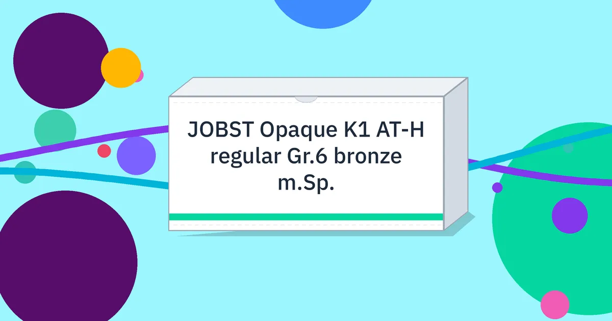 Symbolbild: Packung mit der Aufschrift JOBST Opaque K1 AT-H regular Gr.6 bronze m.Sp. (PZN 13105195) – Verfügbarkeit und Bezug in Apotheken in Frankfurt am Main