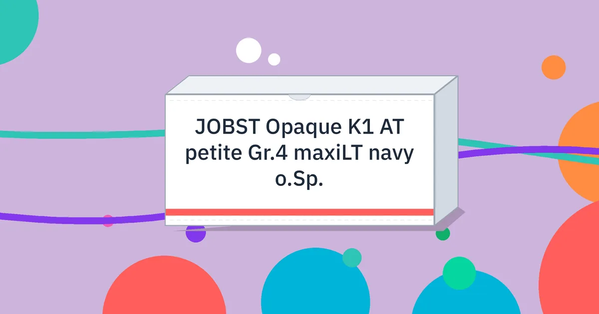 Symbolbild: Packung mit der Aufschrift JOBST Opaque K1 AT petite Gr.4 maxiLT navy o.Sp. (PZN 13160573) – Verfügbarkeit und Bezug in Apotheken in Frankfurt am Main
