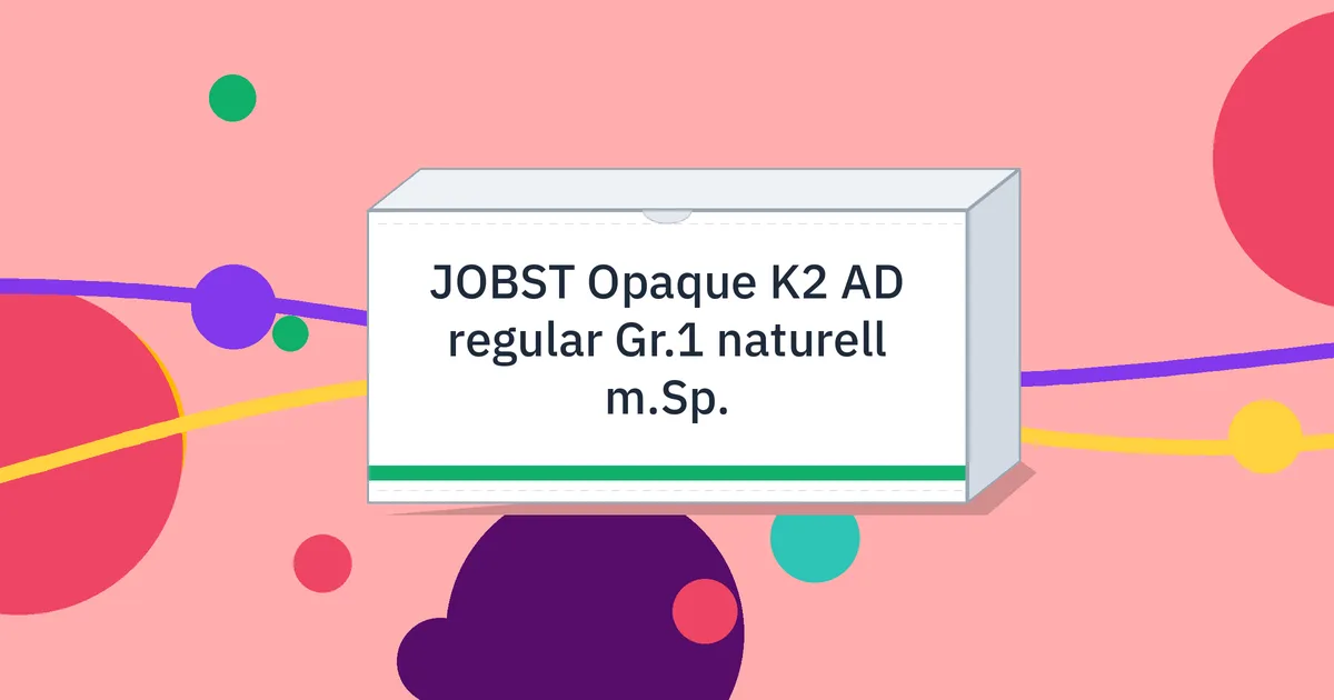 Symbolbild: Packung mit der Aufschrift JOBST Opaque K2 AD regular Gr.1 naturell m.Sp. (PZN 11251969) – Verfügbarkeit und Bezug in Apotheken in Frankfurt am Main