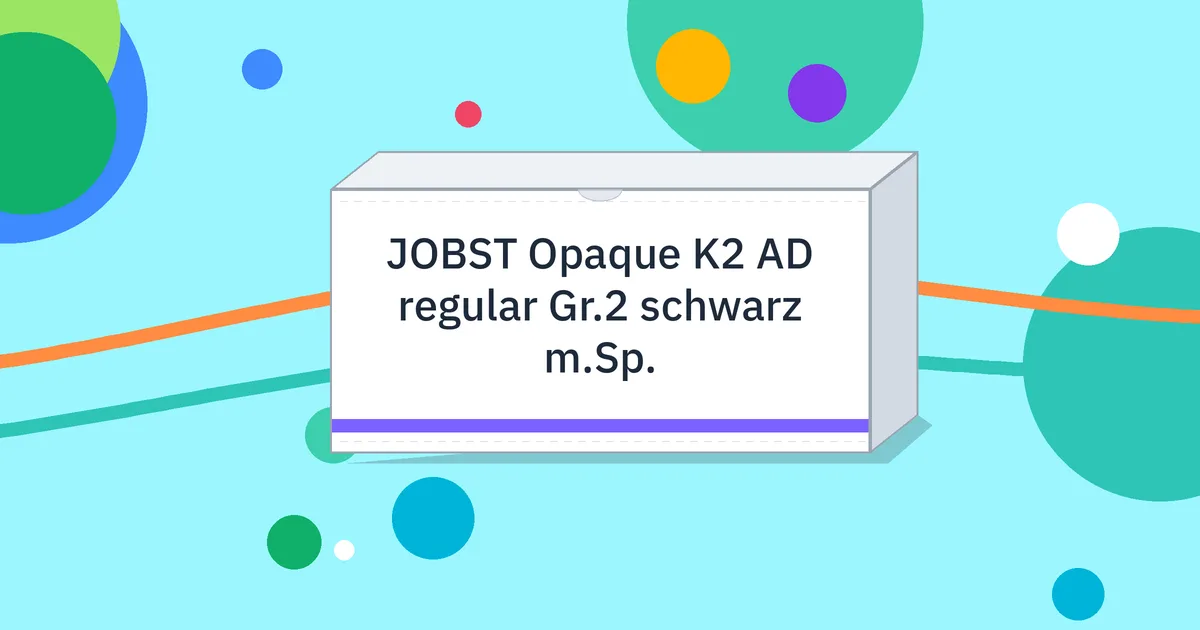 Symbolbild: Packung mit der Aufschrift JOBST Opaque K2 AD regular Gr.2 schwarz m.Sp. (PZN 10722711) – Verfügbarkeit und Bezug in Apotheken in Frankfurt am Main