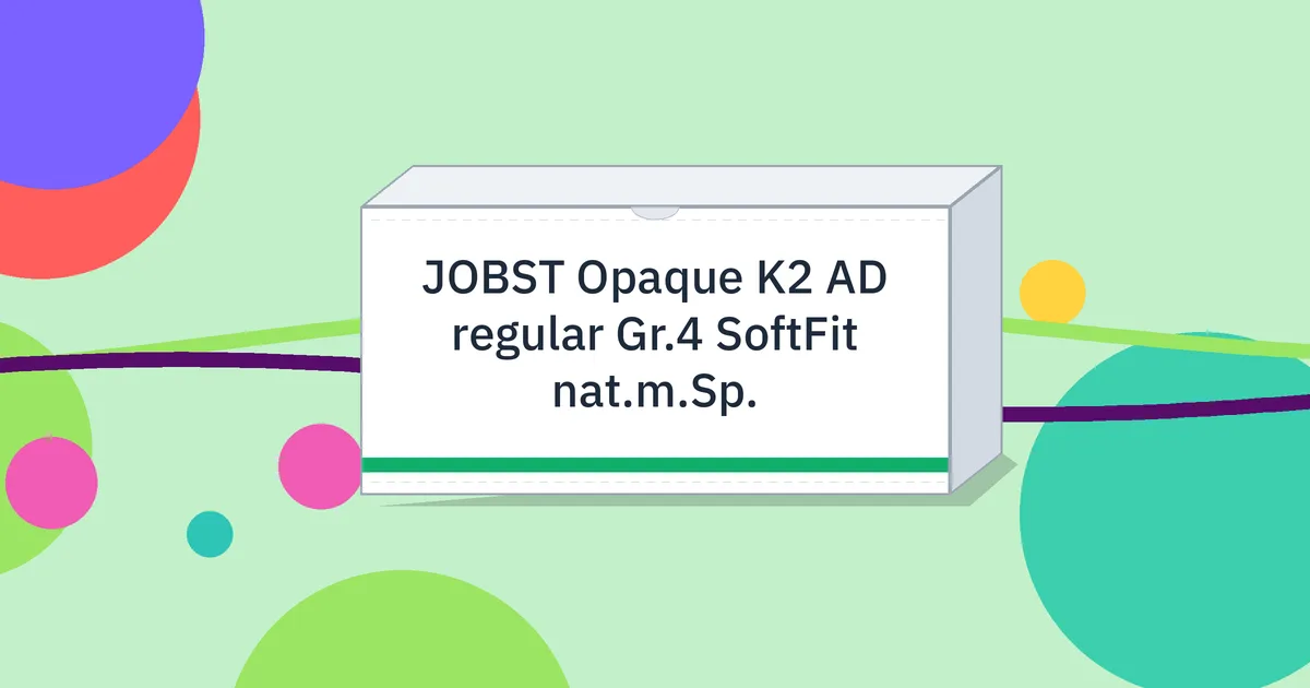 Symbolbild: Packung mit der Aufschrift JOBST Opaque K2 AD regular Gr.4 SoftFit nat.m.Sp. (PZN 11250119) – Verfügbarkeit und Bezug in Apotheken in Frankfurt am Main