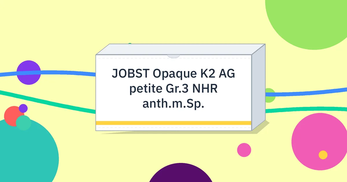 Symbolbild: Packung mit der Aufschrift JOBST Opaque K2 AG petite Gr.3 NHR anth.m.Sp. (PZN 16283158) – Verfügbarkeit und Bezug in Apotheken in Frankfurt am Main