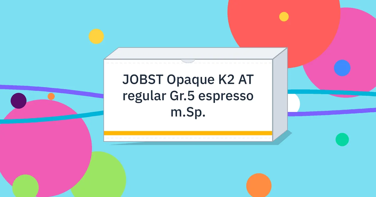 Symbolbild: Packung mit der Aufschrift JOBST Opaque K2 AT regular Gr.5 espresso m.Sp. (PZN 16290052) – Verfügbarkeit und Bezug in Apotheken in Frankfurt am Main