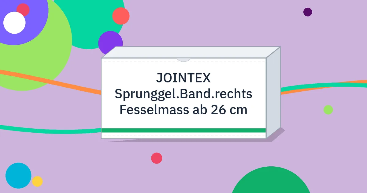 Symbolbild: Packung mit der Aufschrift JOINTEX Sprunggel.Band.rechts Fesselmass ab 26 cm (PZN 06118607) – Verfügbarkeit und Bezug in Apotheken in Frankfurt am Main