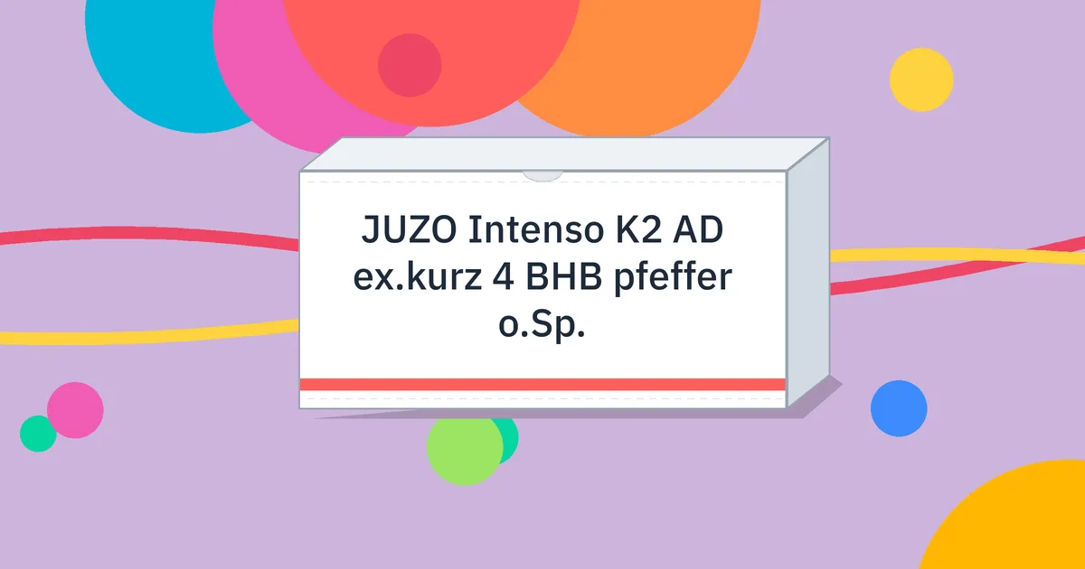 Symbolbild: Packung mit der Aufschrift JUZO Intenso K2 AD ex.kurz 4 BHB pfeffer o.Sp. (PZN 18625485) – Verfügbarkeit und Bezug in Apotheken in Frankfurt am Main