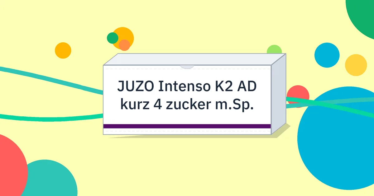 Symbolbild: Packung mit der Aufschrift JUZO Intenso K2 AD kurz 4 zucker m.Sp. (PZN 18607228) – Verfügbarkeit und Bezug in Apotheken in Frankfurt am Main