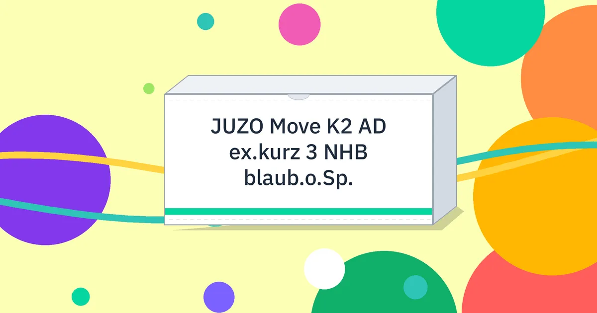 Symbolbild: Packung mit der Aufschrift JUZO Move K2 AD ex.kurz 3 NHB blaub.o.Sp. (PZN 18542374) – Verfügbarkeit und Bezug in Apotheken in Frankfurt am Main