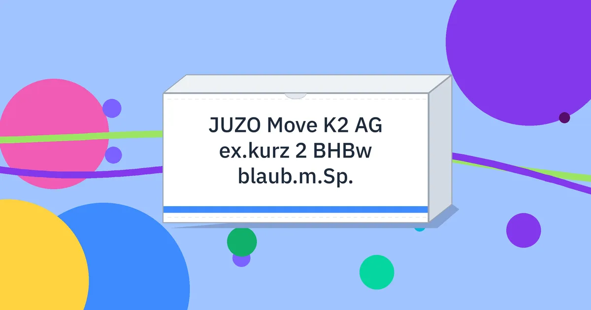 Symbolbild: Packung mit der Aufschrift JUZO Move K2 AG ex.kurz 2 BHBw blaub.m.Sp. (PZN 18563850) – Verfügbarkeit und Bezug in Apotheken in Frankfurt am Main