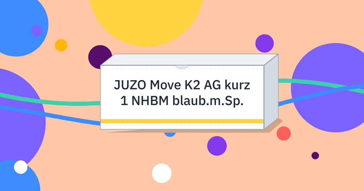 Symbolbild: Packung mit der Aufschrift JUZO Move K2 AG kurz 1 NHBM blaub.m.Sp. (PZN 18558837) – Verfügbarkeit und Bezug in Apotheken in Frankfurt am Main