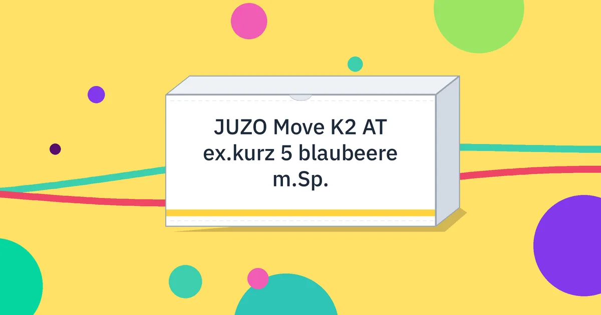 Symbolbild: Packung mit der Aufschrift JUZO Move K2 AT ex.kurz 5 blaubeere m.Sp. (PZN 20670843) – Verfügbarkeit und Bezug in Apotheken in Frankfurt am Main