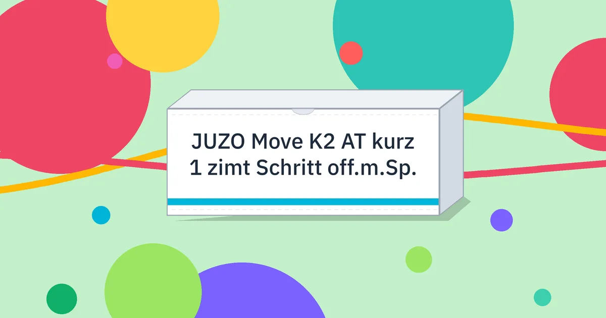 Symbolbild: Packung mit der Aufschrift JUZO Move K2 AT kurz 1 zimt Schritt off.m.Sp. (PZN 20674255) – Verfügbarkeit und Bezug in Apotheken in Frankfurt am Main