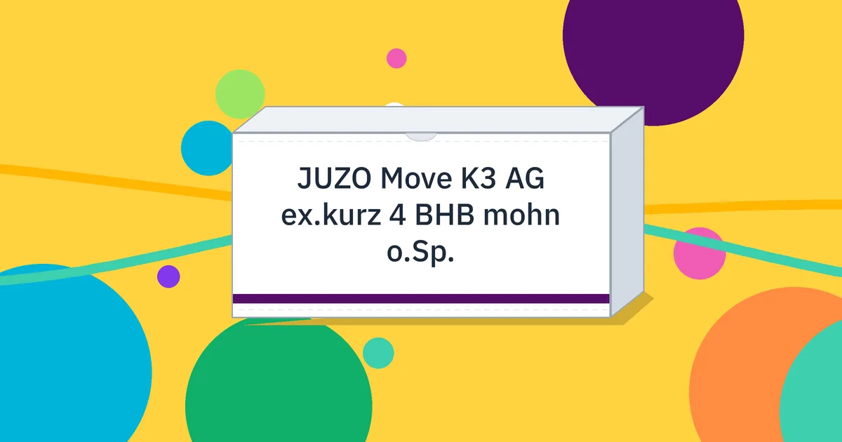 Symbolbild: Packung mit der Aufschrift JUZO Move K3 AG ex.kurz 4 BHB mohn o.Sp. (PZN 18597435) – Verfügbarkeit und Bezug in Apotheken in Frankfurt am Main