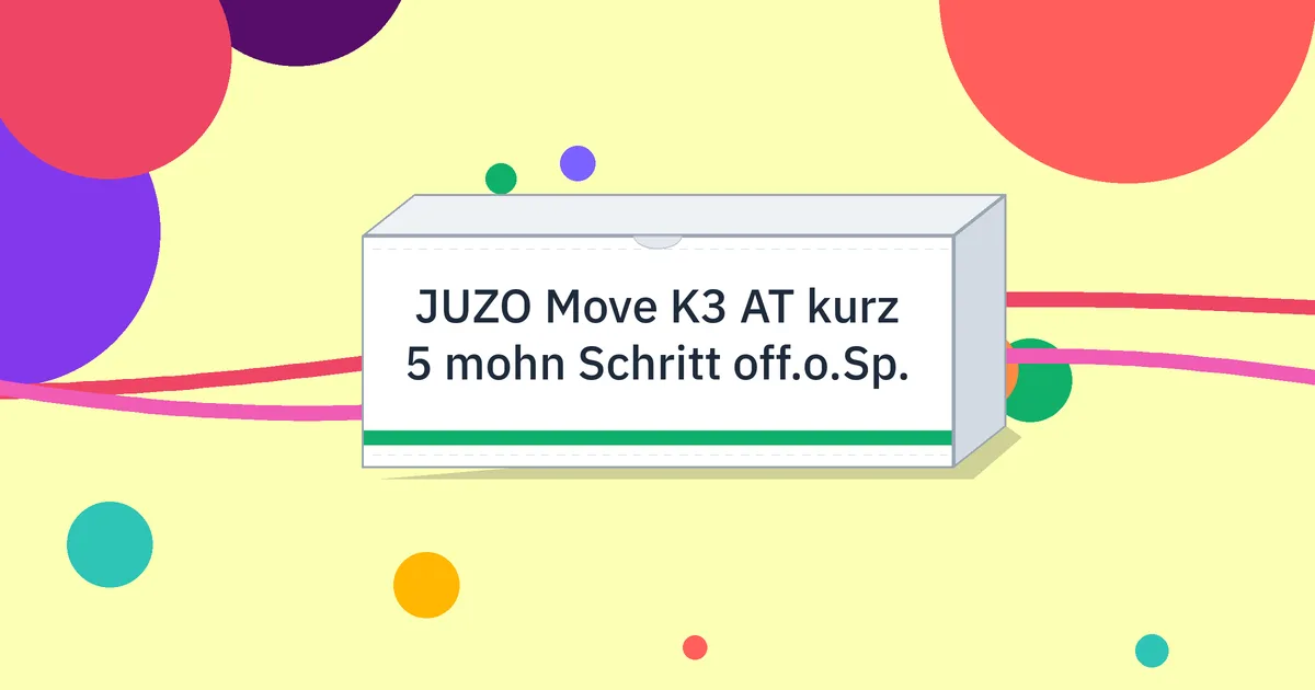 Symbolbild: Packung mit der Aufschrift JUZO Move K3 AT kurz 5 mohn Schritt off.o.Sp. (PZN 20685419) – Verfügbarkeit und Bezug in Apotheken in Frankfurt am Main
