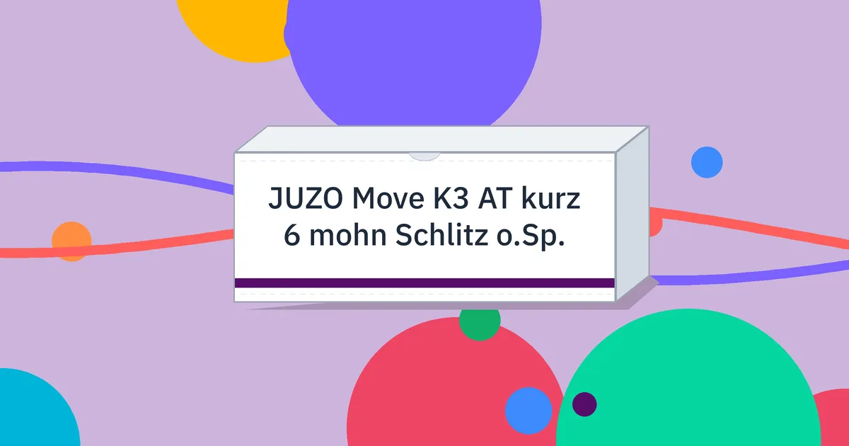 Symbolbild: Packung mit der Aufschrift JUZO Move K3 AT kurz 6 mohn Schlitz o.Sp. (PZN 20685945) – Verfügbarkeit und Bezug in Apotheken in Frankfurt am Main