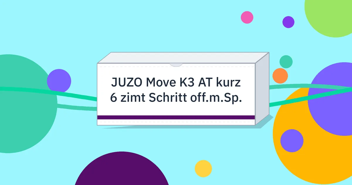 Symbolbild: Packung mit der Aufschrift JUZO Move K3 AT kurz 6 zimt Schritt off.m.Sp. (PZN 20683596) – Verfügbarkeit und Bezug in Apotheken in Frankfurt am Main