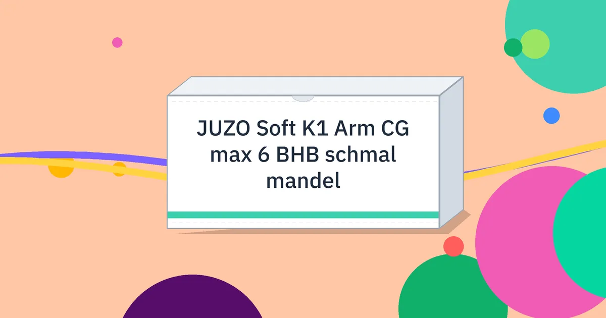 Symbolbild: Packung mit der Aufschrift JUZO Soft K1 Arm CG max 6 BHB schmal mandel (PZN 15509821) – Verfügbarkeit und Bezug in Apotheken in Frankfurt am Main