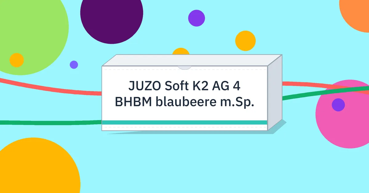 Symbolbild: Packung mit der Aufschrift JUZO Soft K2 AG 4 BHBM blaubeere m.Sp. (PZN 14859068) – Verfügbarkeit und Bezug in Apotheken in Frankfurt am Main
