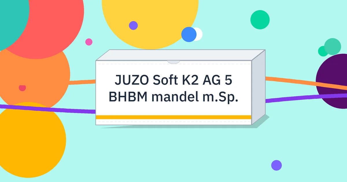 Symbolbild: Packung mit der Aufschrift JUZO Soft K2 AG 5 BHBM mandel m.Sp. (PZN 14859134) – Verfügbarkeit und Bezug in Apotheken in Frankfurt am Main