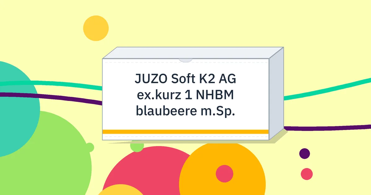 Symbolbild: Packung mit der Aufschrift JUZO Soft K2 AG ex.kurz 1 NHBM blaubeere m.Sp. (PZN 15021249) – Verfügbarkeit und Bezug in Apotheken in Frankfurt am Main