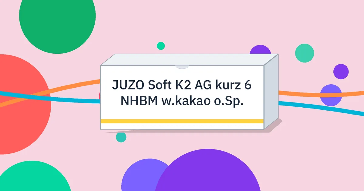 Symbolbild: Packung mit der Aufschrift JUZO Soft K2 AG kurz 6 NHBM w.kakao o.Sp. (PZN 15001910) – Verfügbarkeit und Bezug in Apotheken in Frankfurt am Main