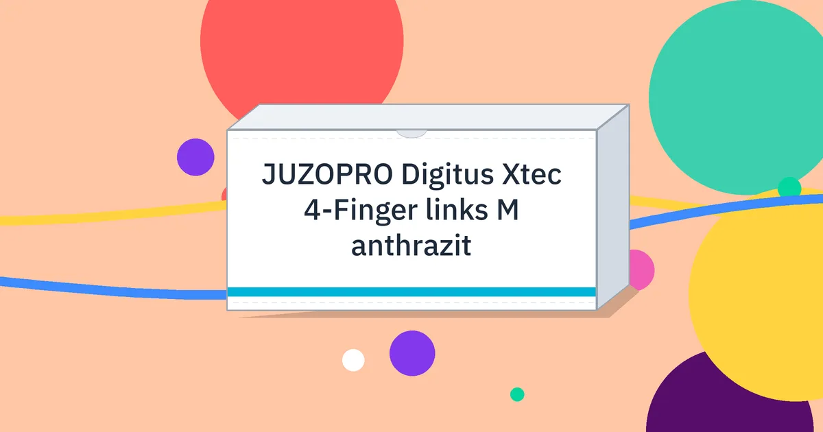 Symbolbild: Packung mit der Aufschrift JUZOPRO Digitus Xtec 4-Finger links M anthrazit (PZN 16766448) – Verfügbarkeit und Bezug in Apotheken in Frankfurt am Main