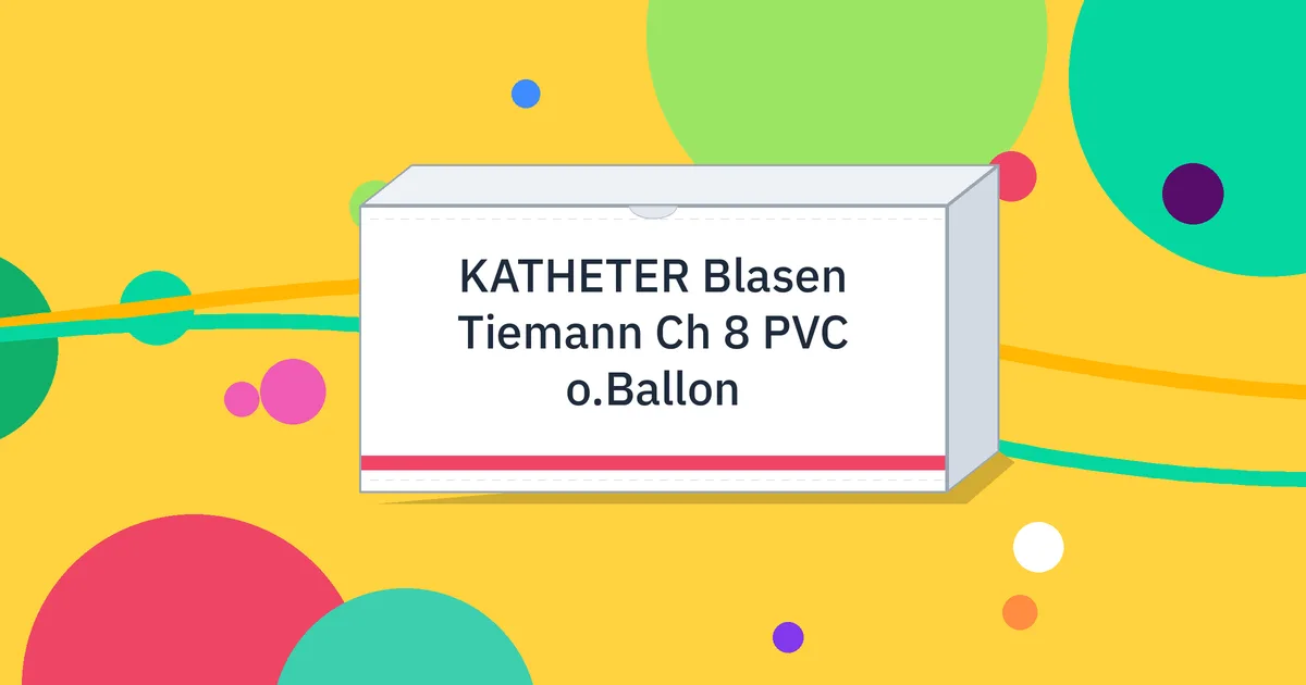 Symbolbild: Packung mit der Aufschrift KATHETER Blasen Tiemann Ch 8 PVC o.Ballon (PZN 08801633) – Verfügbarkeit und Bezug in Apotheken in Frankfurt am Main