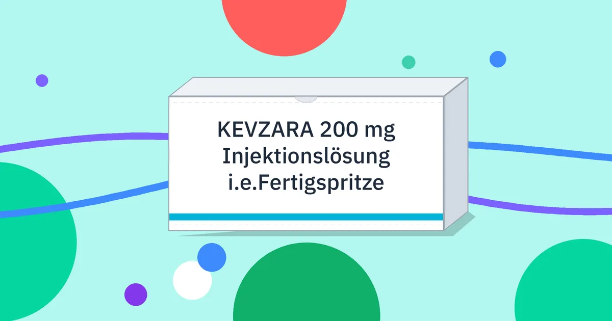 Symbolbild: Packung mit der Aufschrift KEVZARA 200 mg Injektionslösung i.e.Fertigspritze (PZN 18189914) – Verfügbarkeit und Bezug in Apotheken in Frankfurt am Main