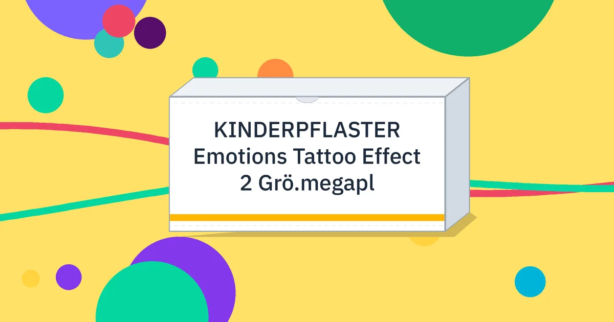 Symbolbild: Packung mit der Aufschrift KINDERPFLASTER Emotions Tattoo Effect 2 Grö.megapl (PZN 16500934) – Verfügbarkeit und Bezug in Apotheken in Frankfurt am Main