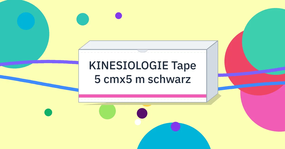 Symbolbild: Packung mit der Aufschrift KINESIOLOGIE Tape 5 cmx5 m schwarz (PZN 07773751) – Verfügbarkeit und Bezug in Apotheken in Frankfurt am Main